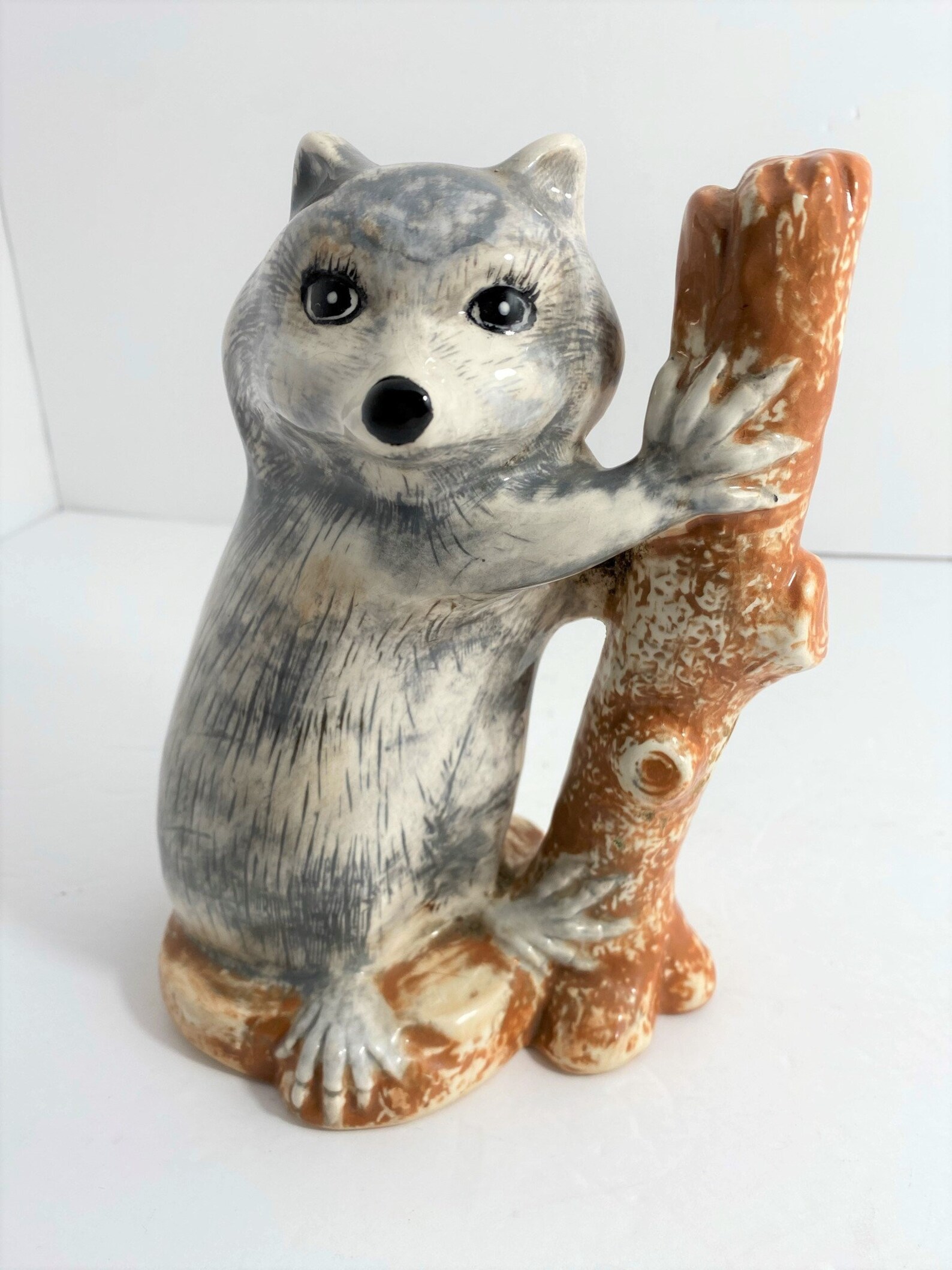 Vintage Mid Century Ceramic Raccoon on Log - Etsy