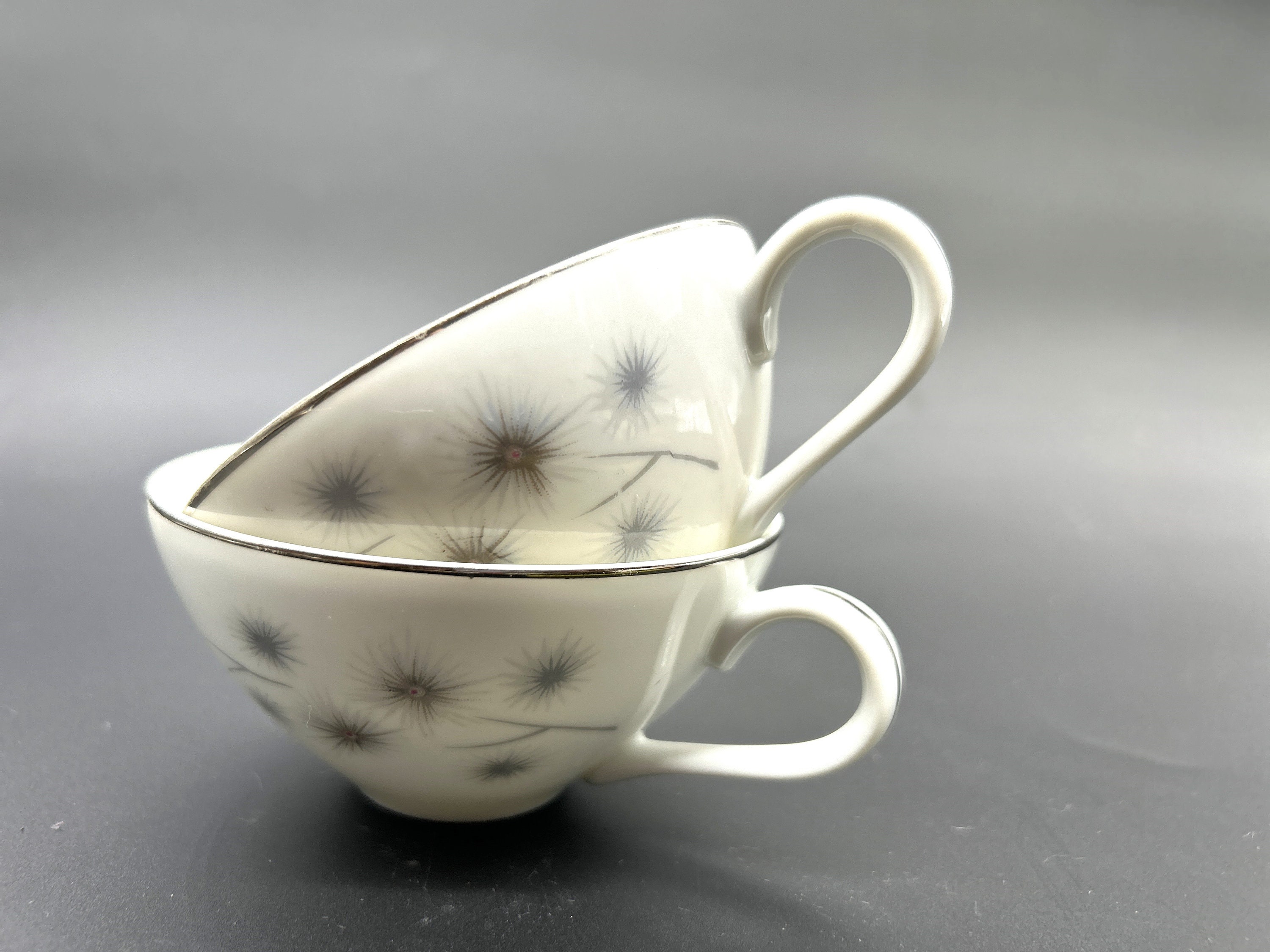 Set of 2 Creative Fine China Platinum Starburst 1014 Teacup - Etsy