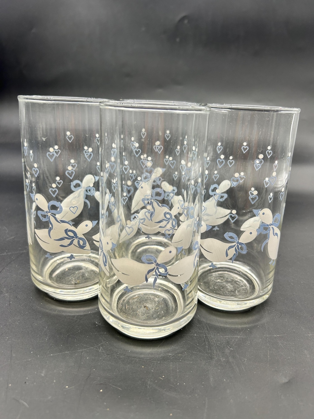 4 Vtg Libbey Drinking Glasses Country White Goose Geese Duck Blue ...