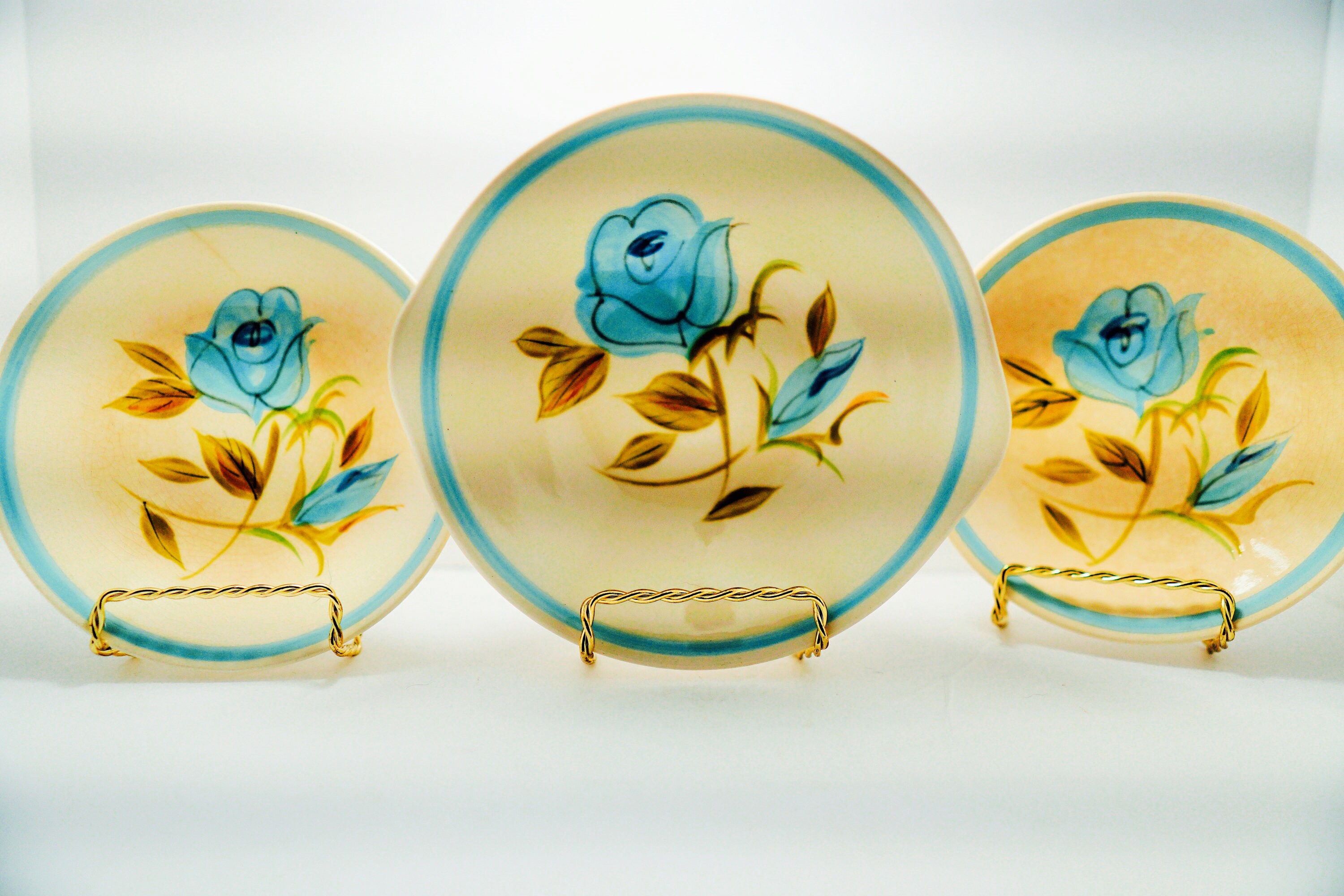 3pc Majolica Blue Rose Kasuga Plates | Etsy