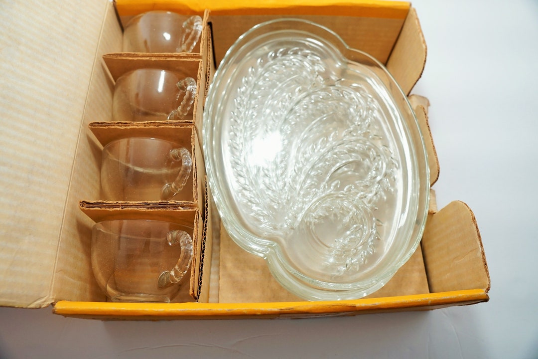 Vintage Federal Glass Snack Set: Homestead Wheat Plates & Cups - Etsy
