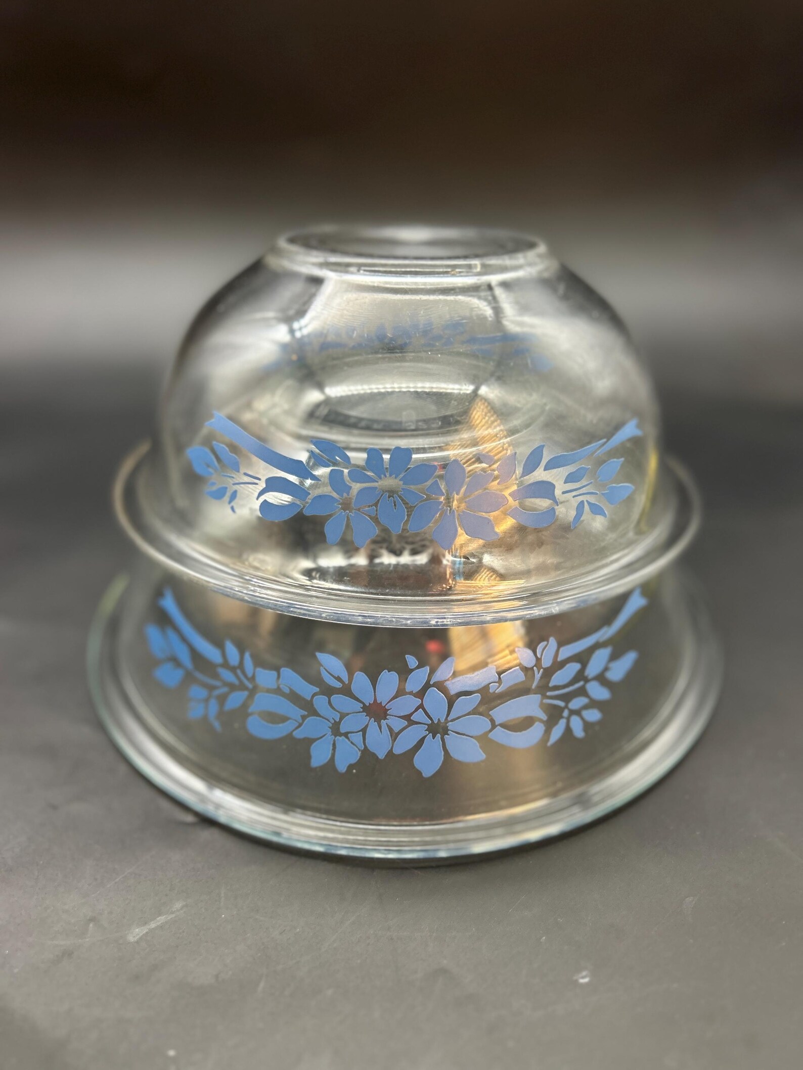 Vintage Pyrex Set of 3 Mixing Bowls Blue Floral Ribbons Clear Glass - Etsy