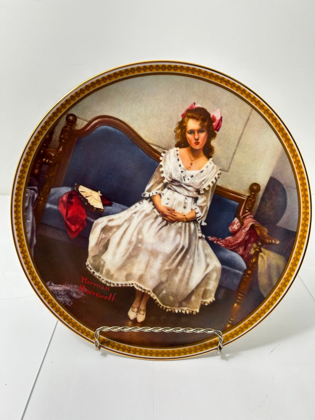 Norman Rockwell’s “ Waiting at the Dance” Plate in Wooden Holder ...