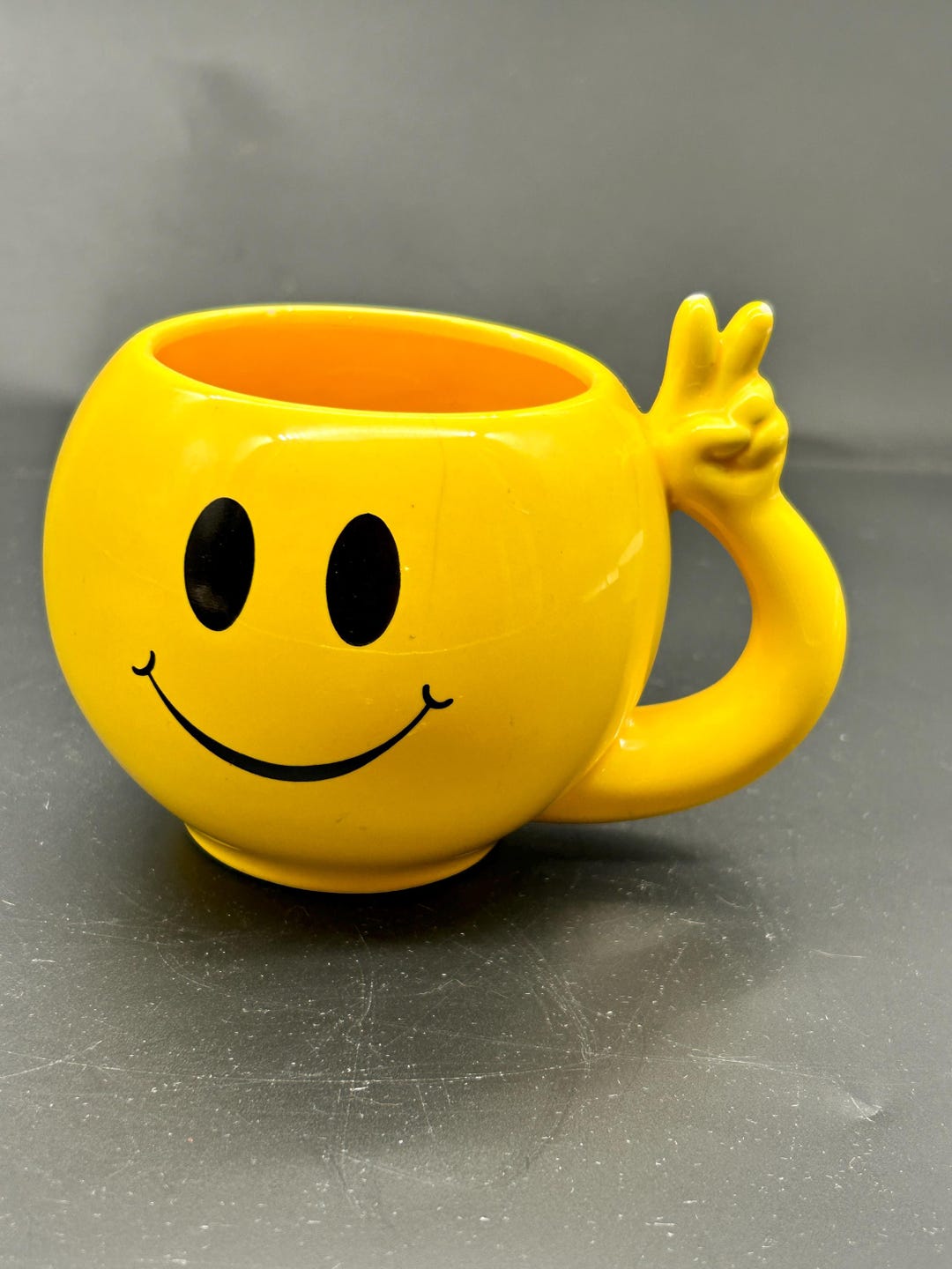 Vintage Yellow Smiley Face Mug With Handle and Peace Sign - Etsy