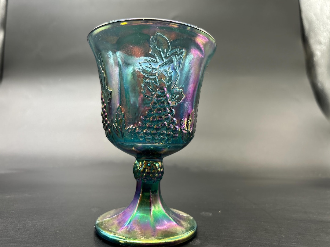 Indiana Glass Colony Harvest Grape Carnival Glass Blue Water Goblet - Etsy