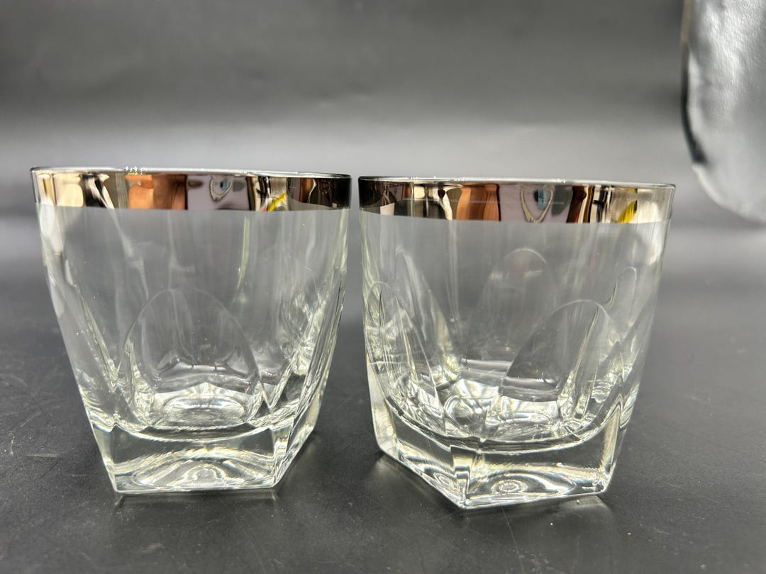 Vintage Set of 2 Hazel Atlas Gothic Old Fashioned Platinum Band Whiskey ...