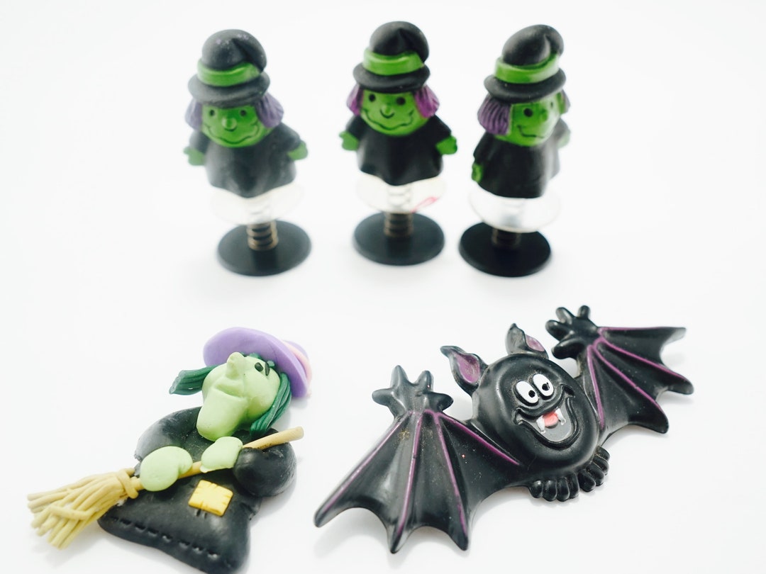 Vintage Halloween Toy Set: Spooky Witch & Bat Decor - Etsy