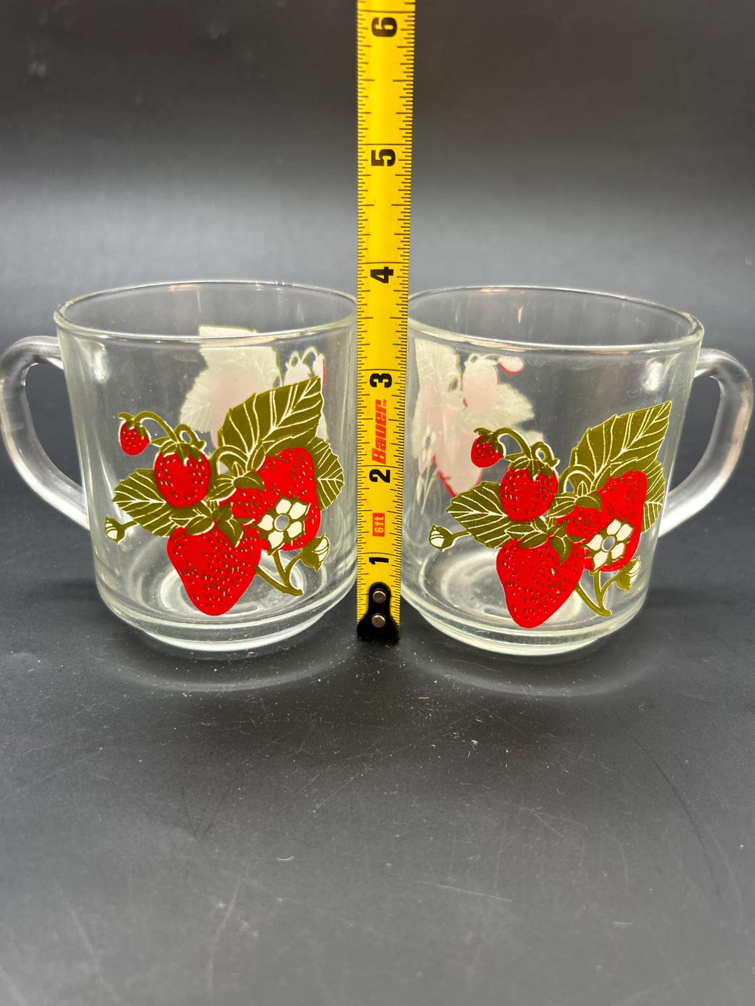 Vintage Luminarc Strawberry Glass Mugs: Retro French Kitchen Decor, Set ...