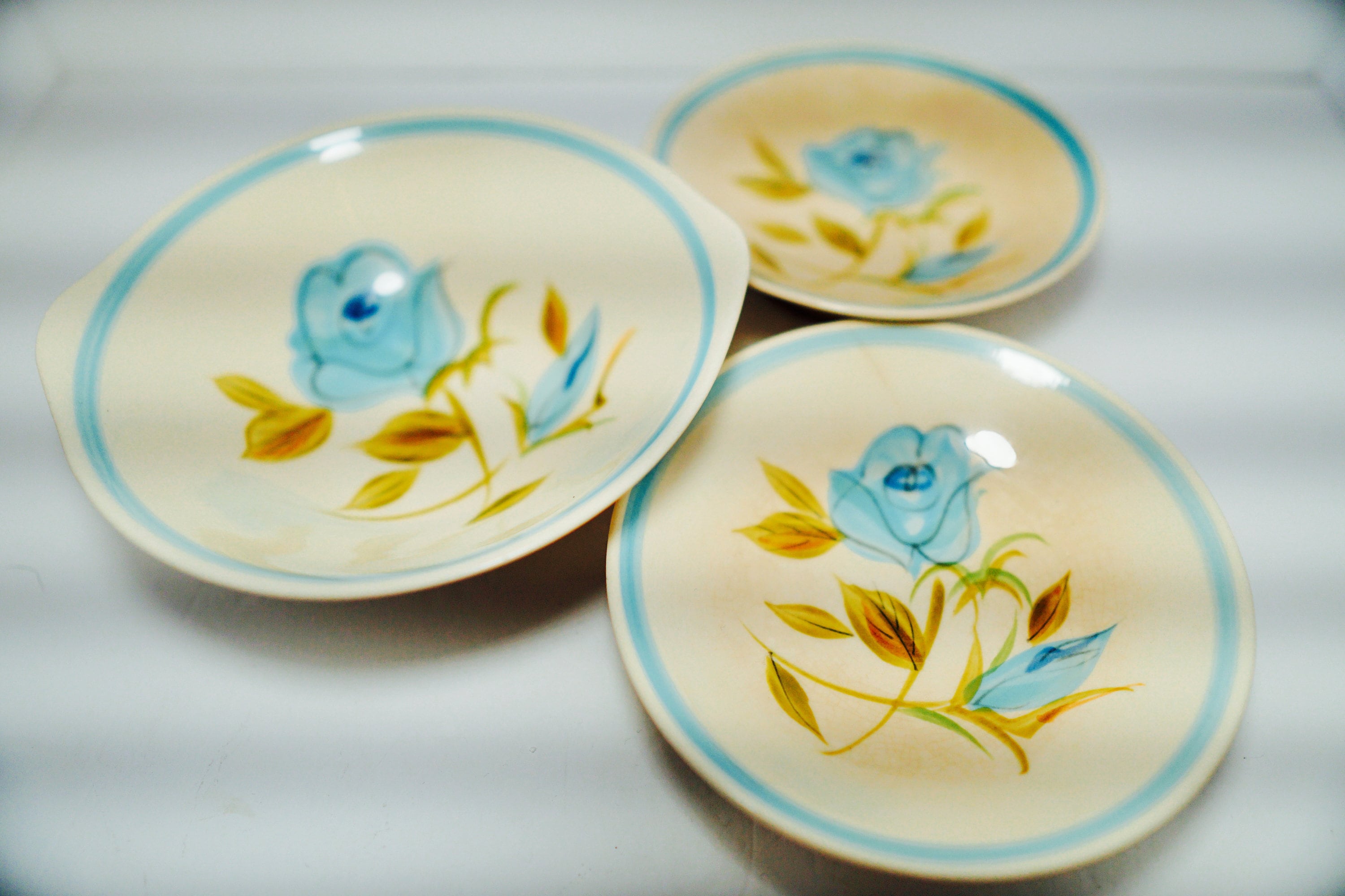 3pc Majolica Blue Rose Kasuga Plates | Etsy