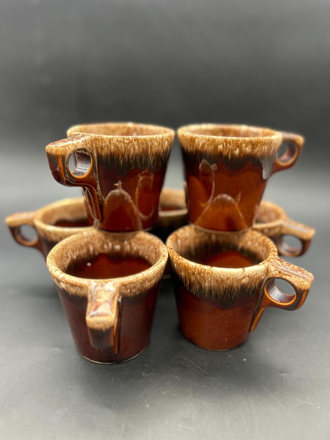 Vintage Hull Pottery Coffee Mugs - Brown Drip Glaze - Set of 7 - Etsy