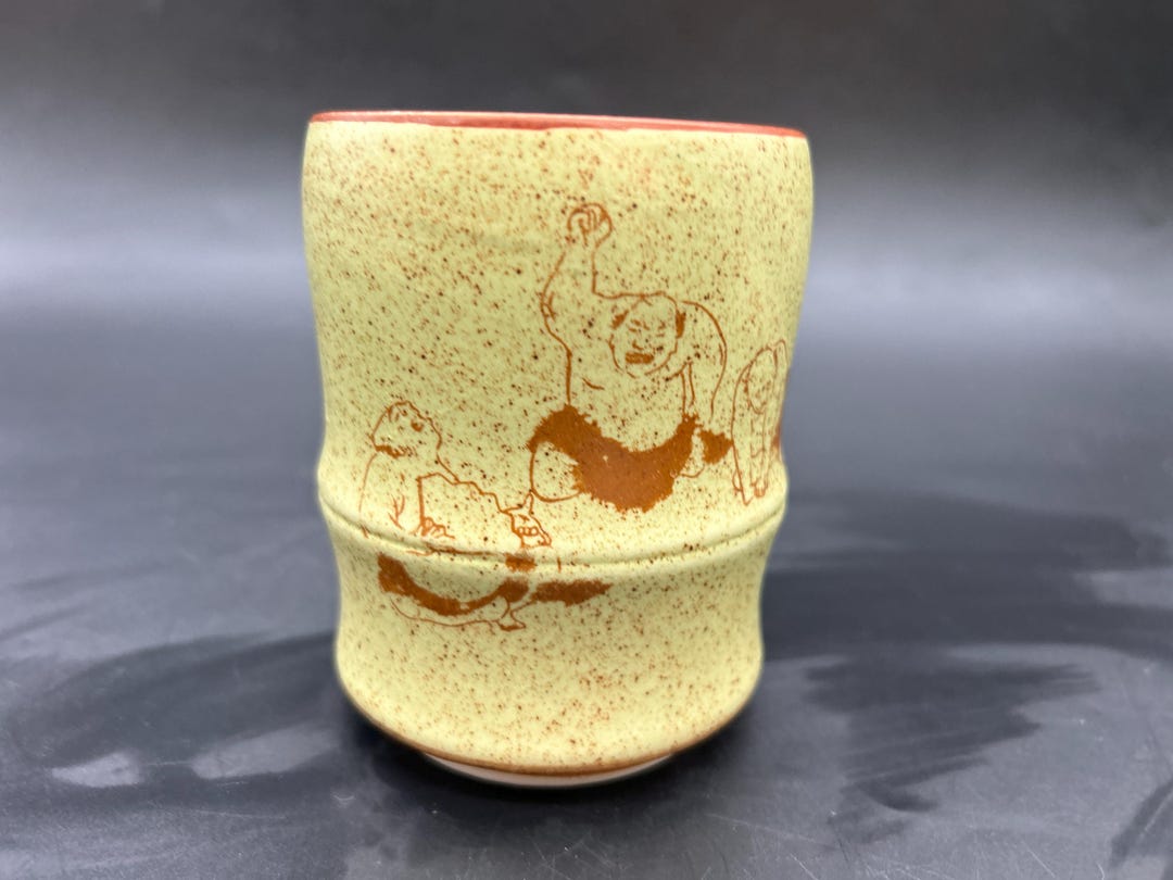 Vintage Green Speckled Stoneware Mug Japan Sumo Wrestlers Ceramic Tea ...