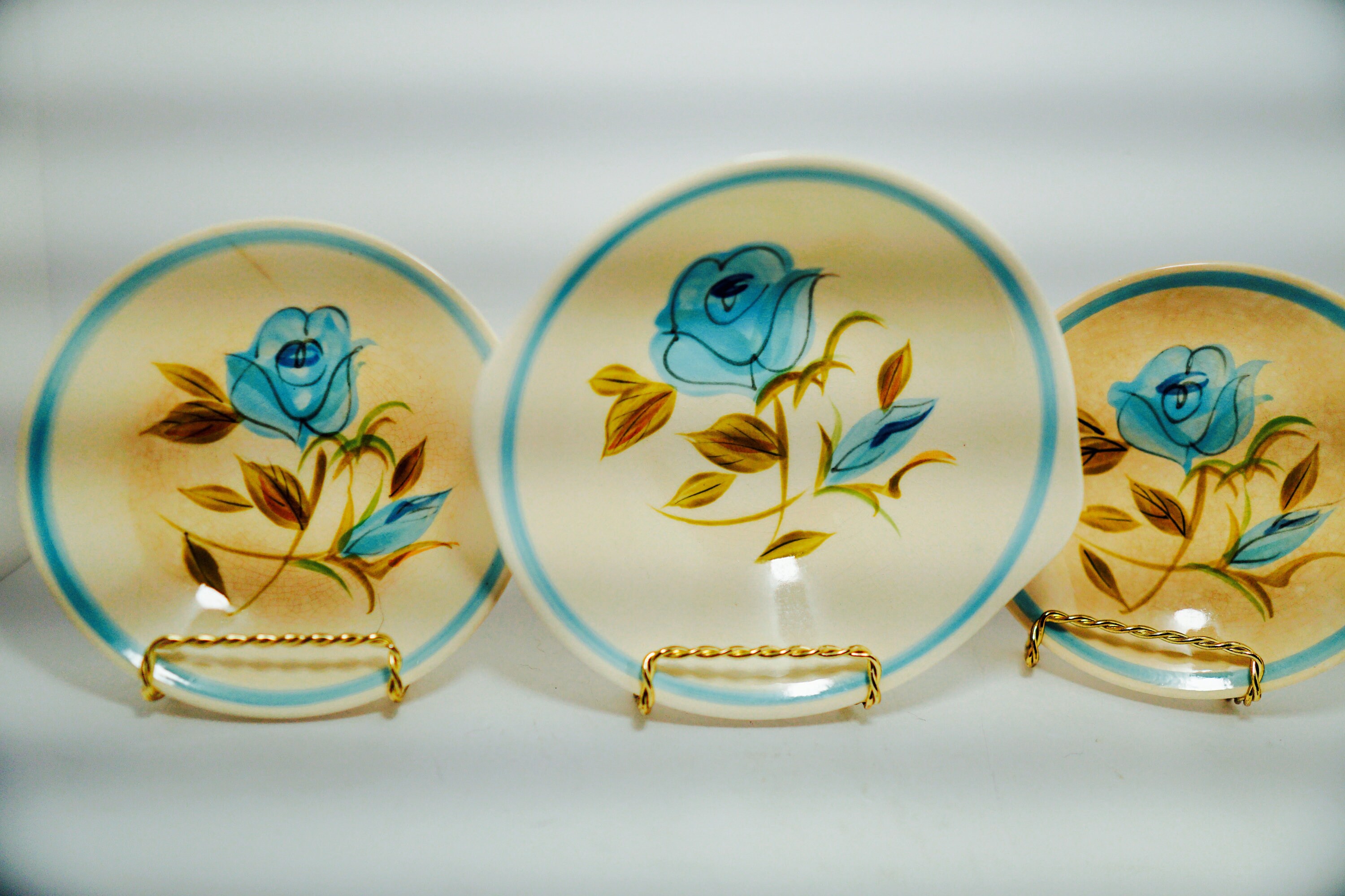 3pc Majolica Blue Rose Kasuga Plates | Etsy