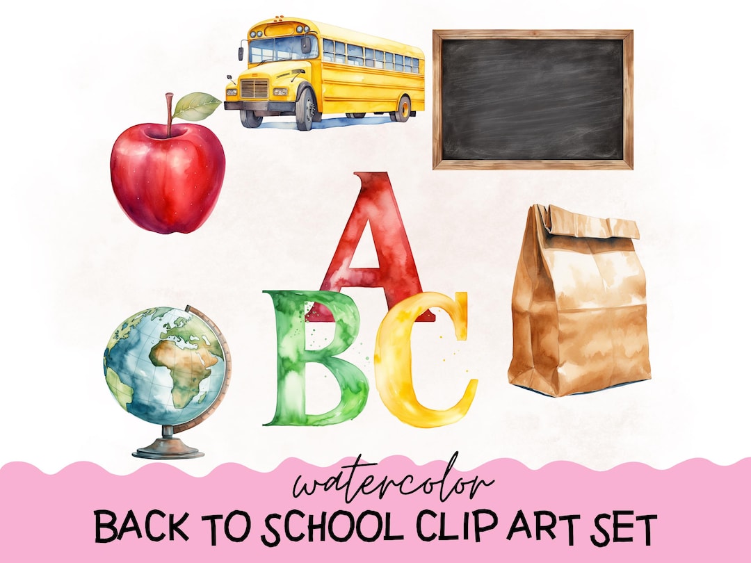 18 Watercolor School Clip Art Pack, Cute School Clip Art, Custom School ...