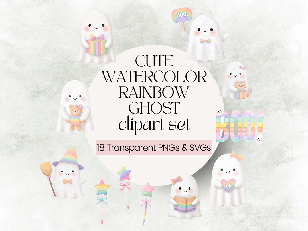 Cute Watercolor Halloween Clip Art, Cute Halloween Ghosts Clip Art ...