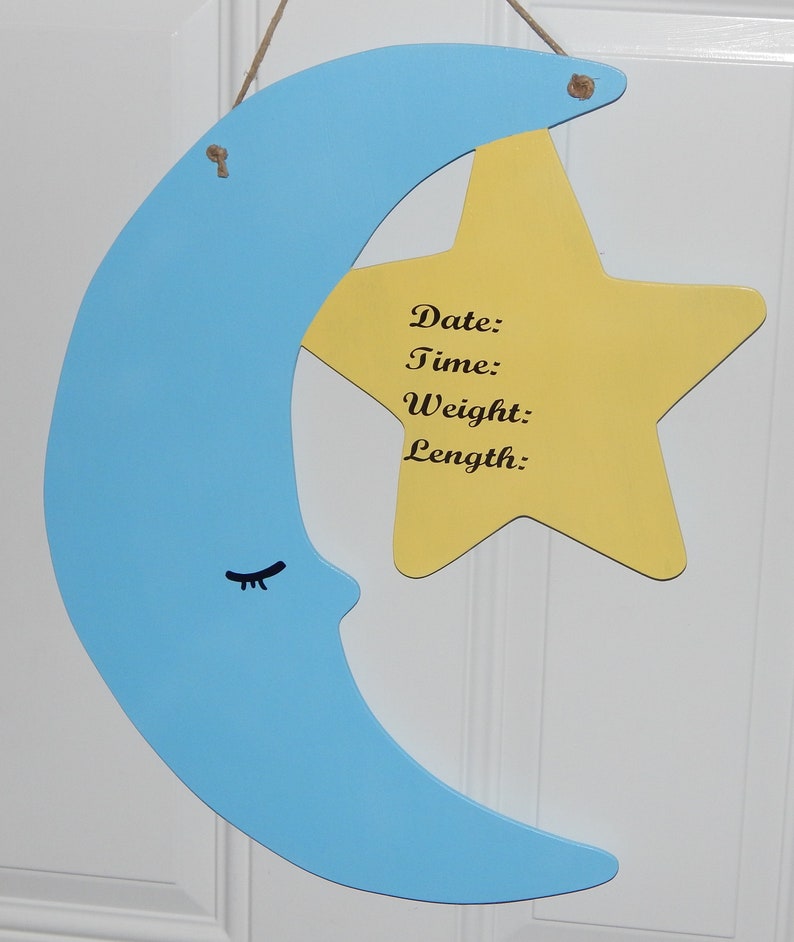 Moon and Star Baby Hospital Door Hanger With Birth Announcement Plaque ...