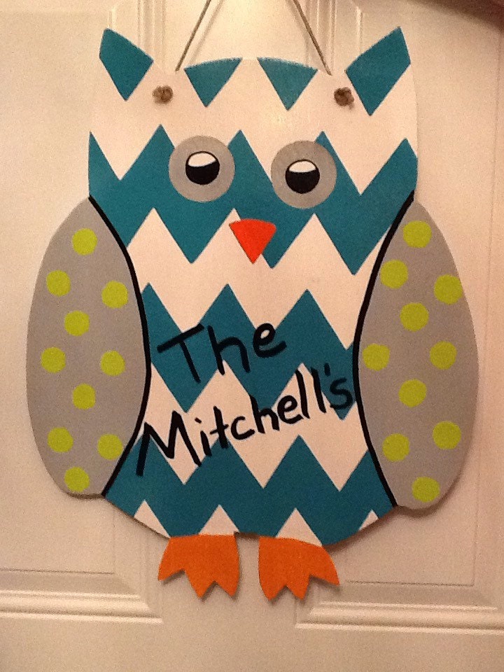 Owl Hand Painted Wooden Custom Door Hanger - Etsy