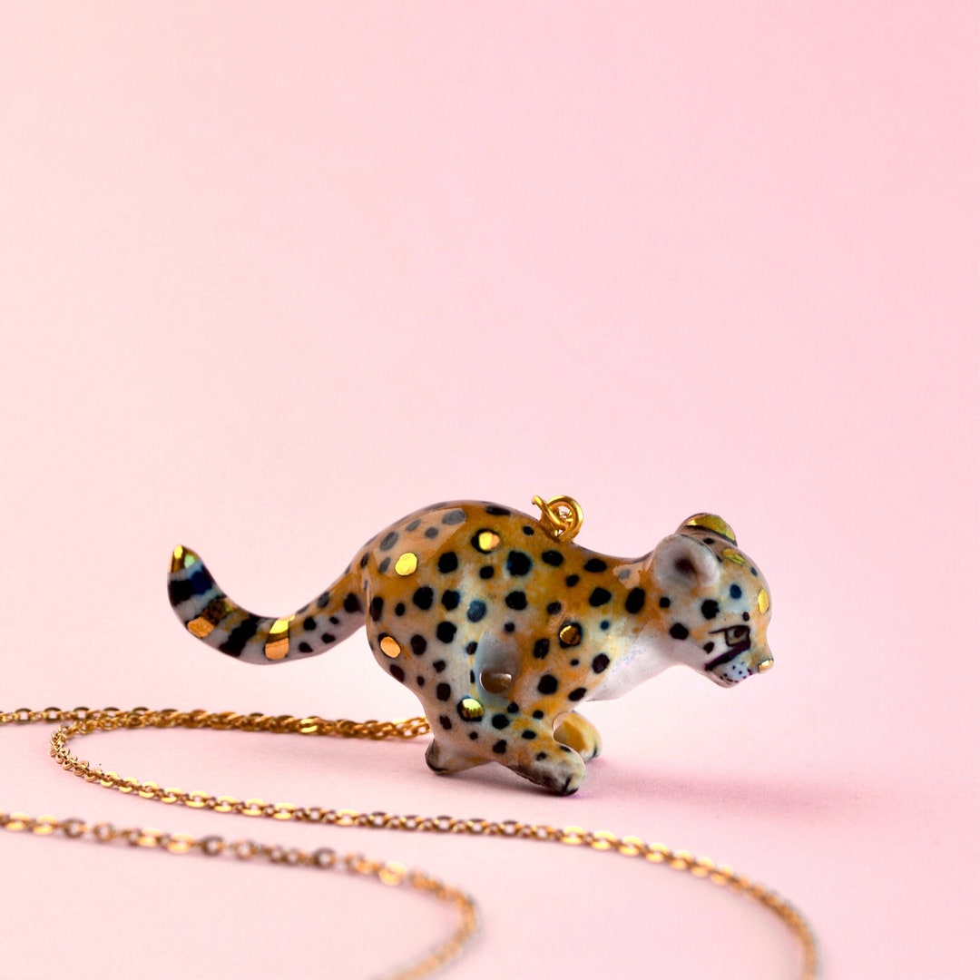 GOLDEN SPOTTED Cheetah Cub Necklace | Handcrafted Porcelain Jewelry ...