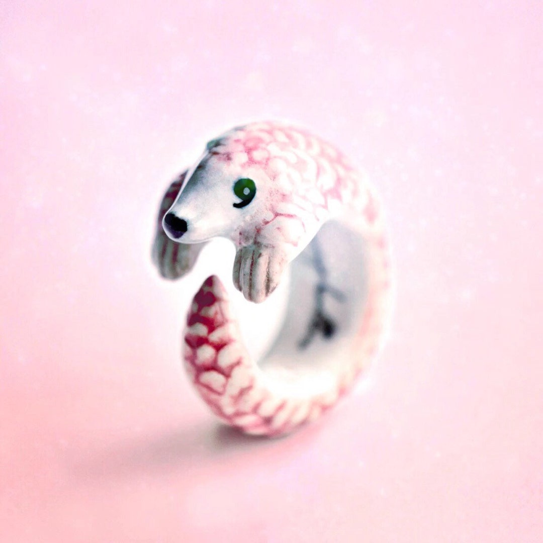 Pangolin Fine Porcelain Ring | Hand-painted Porcelain Pink Pangolin ...