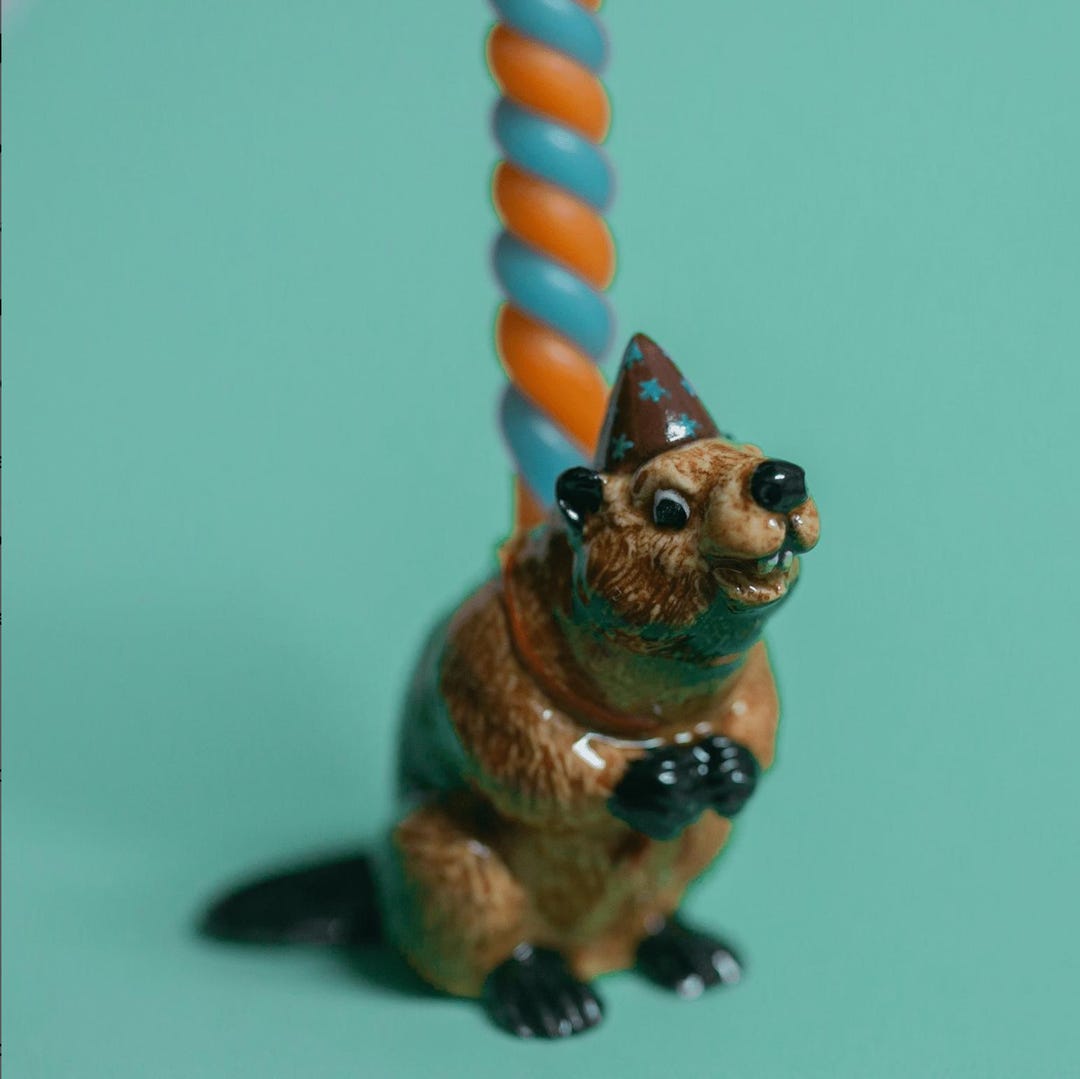 Porcelain Beaver Cake Topper • Hand-painted Ceramic Candle Holder ...