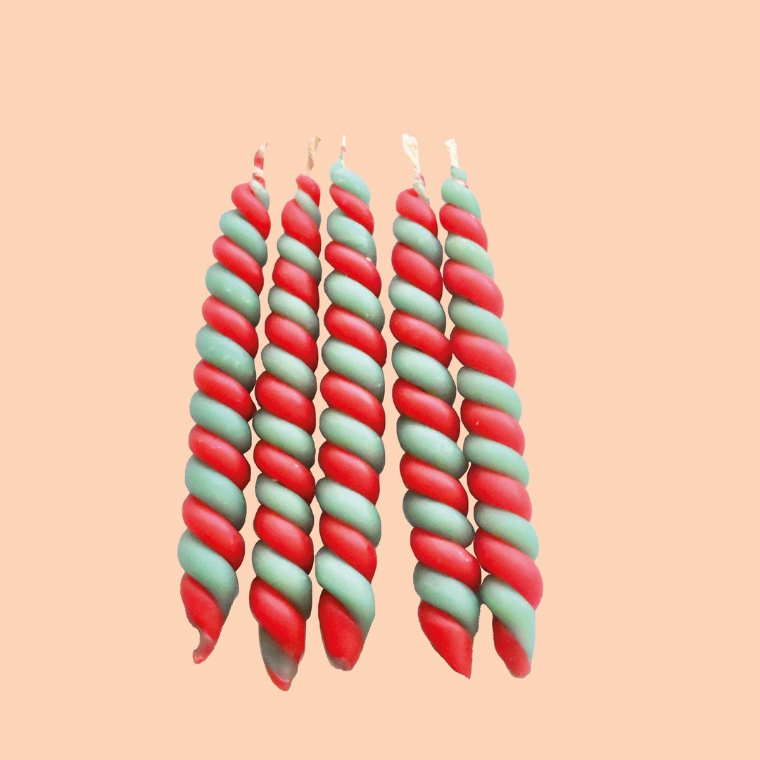 Red & Green Twisted Beeswax Candle Set (x5) - Etsy