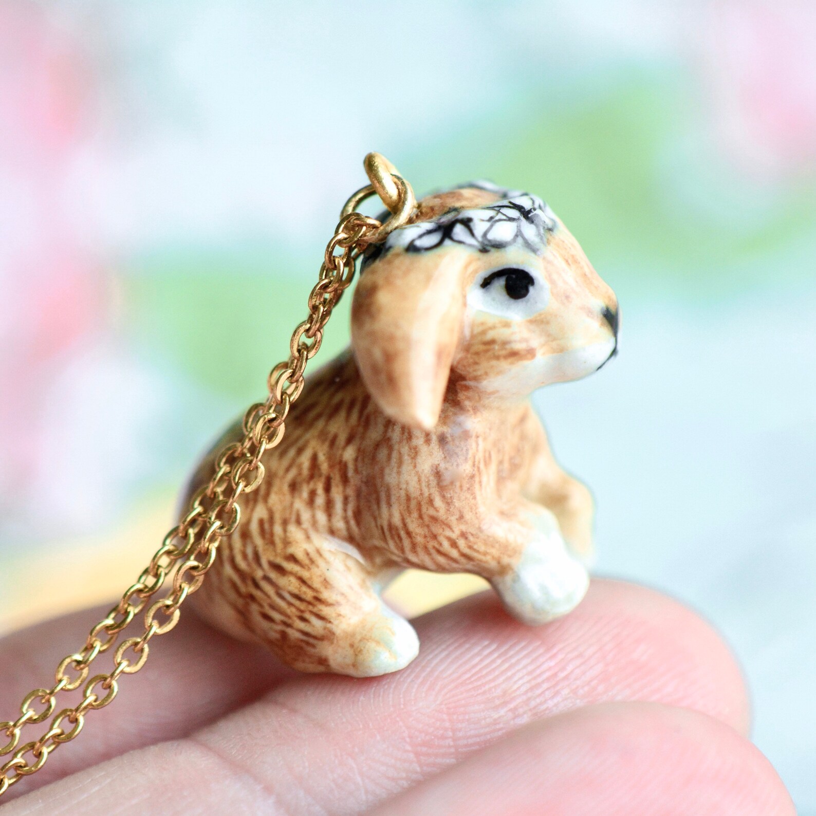 Easter Bunny Necklace Porcelain Rabbit Pendant Spring Has - Etsy