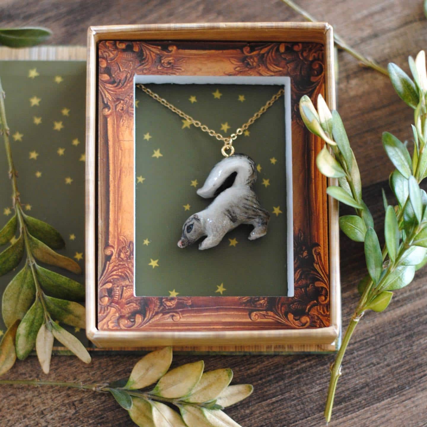 Porcelain Skunk Necklace • Hand-painted Ceramic Pendant • Camp Hollow ...