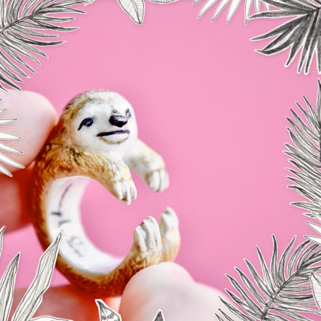 Mama Sloth Ceramic Ring | Ceramic Jewelry Sloth Figurine Ring | Gift of ...