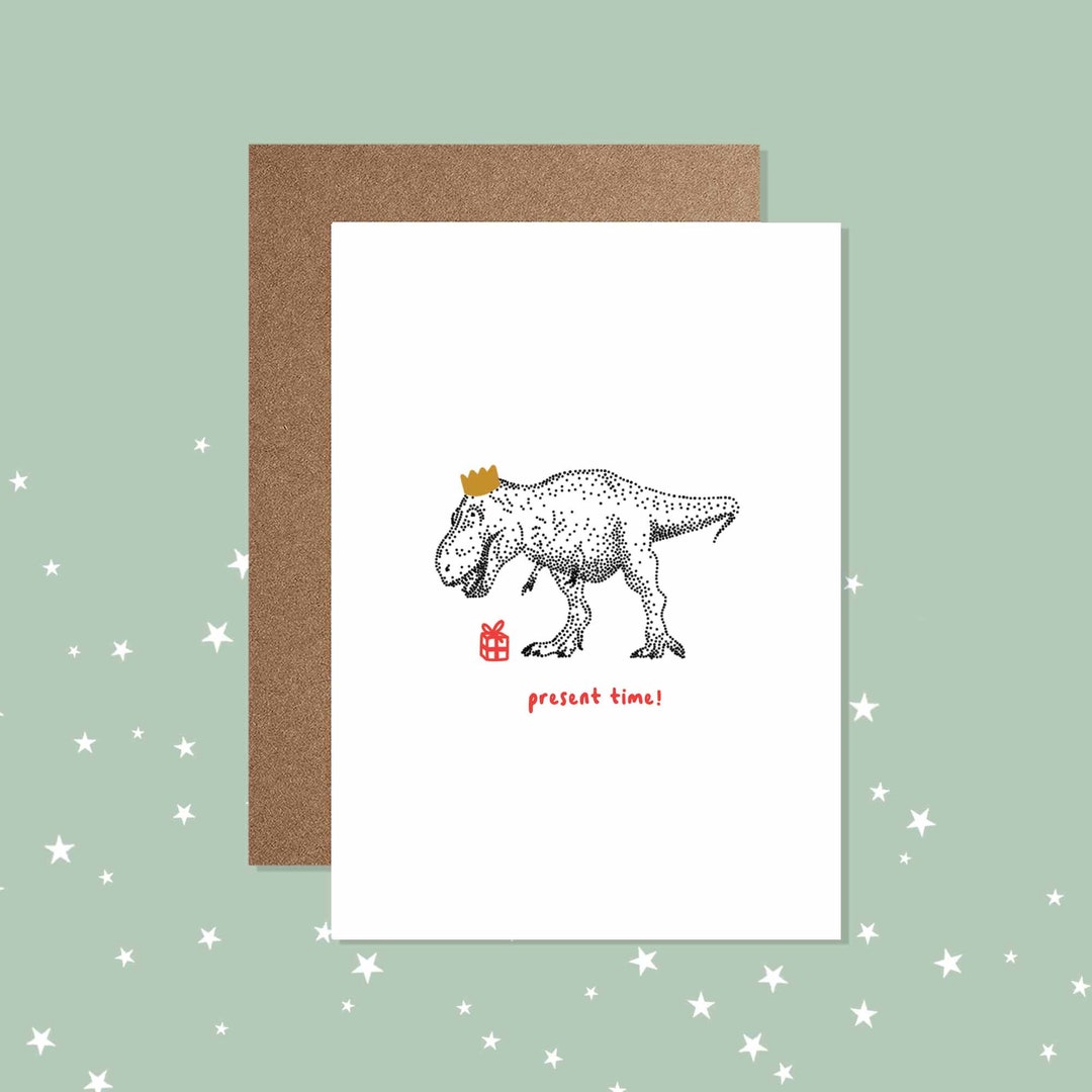 Present Time T Rex Dinosaur Christmas Card / Animal - Etsy