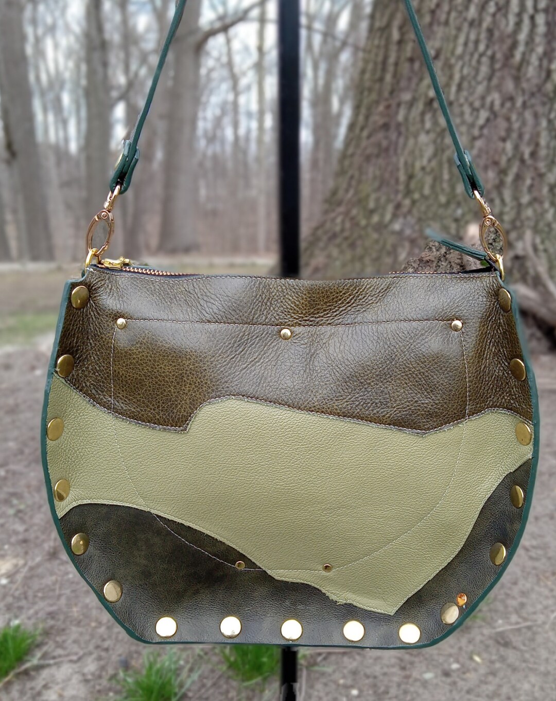 Raggedy Bags Shades of Green Round Leather Tote - Etsy