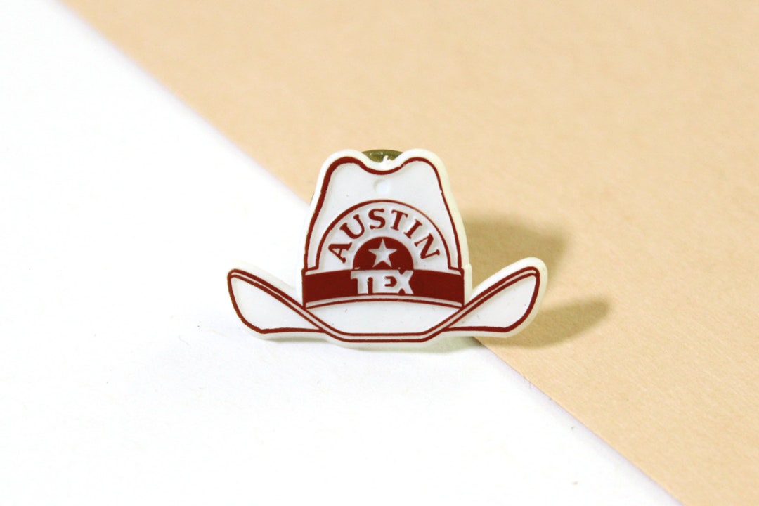 Vintage Cowboy Hat Austin Texas Pin Maroon and White Texan - Etsy