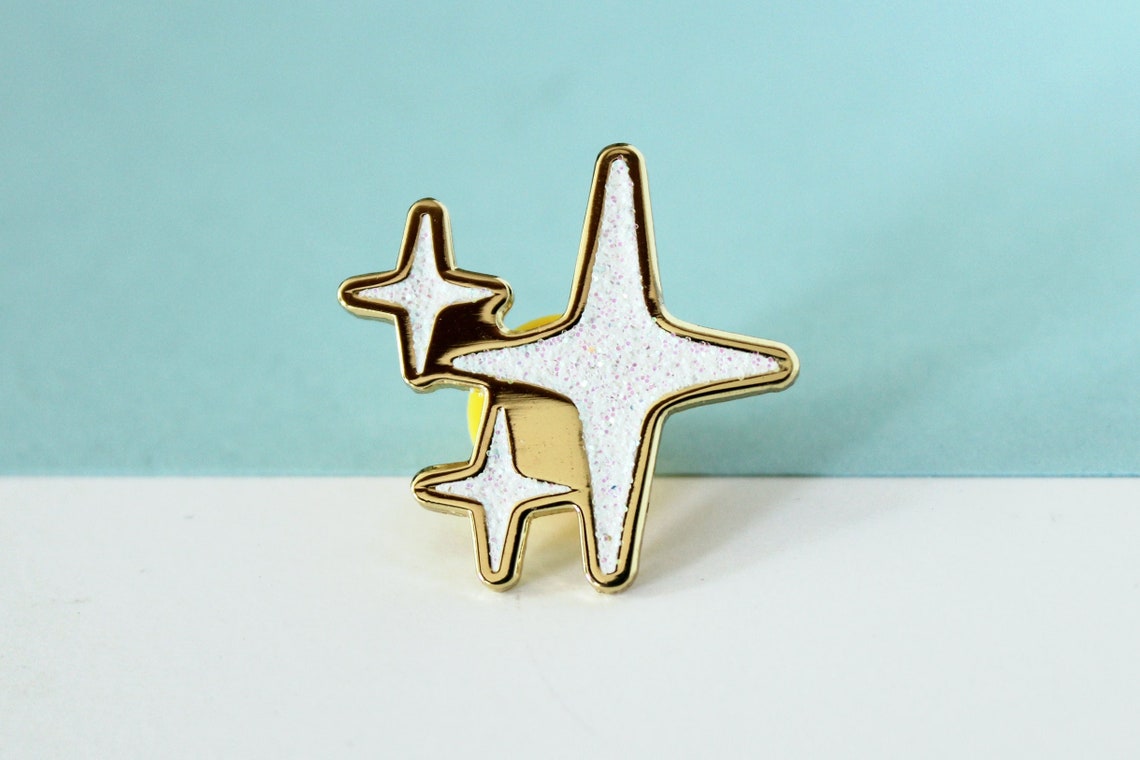 White Glitter Sparkle Emoji Enamel Pin Cute Gold Shiny Pin - Etsy