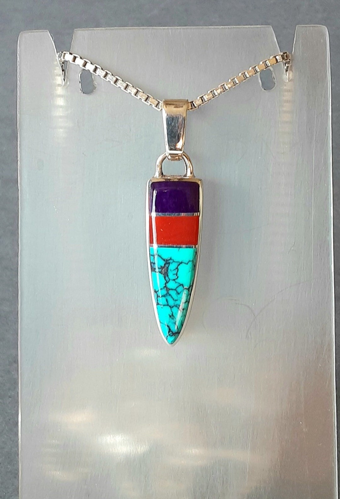 Turquoise, Coral, Sugilite Inlay Sterling Silver Pendant - Etsy