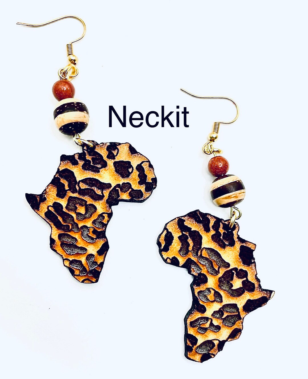 Wood Leopard Print Engraved Africa Dangles - Etsy