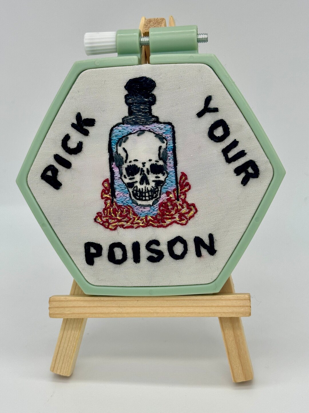 Gothic Halloween Embroidery Wall Art Skull With Vintage Poison Bottle ...