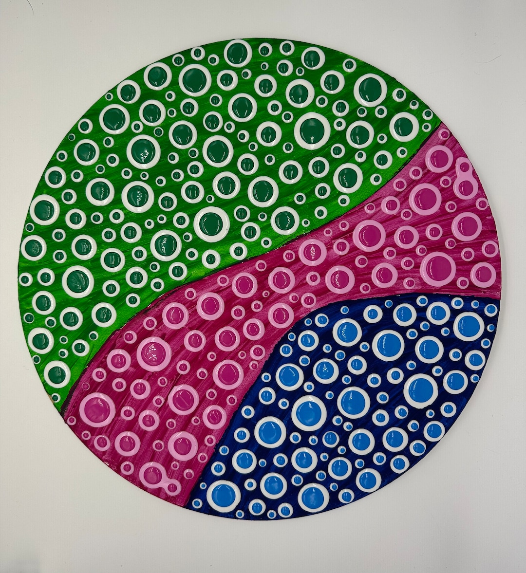 Handmade 3D Blob Painting on Large Flat Wood Circle - Acrylic Dot Art ...