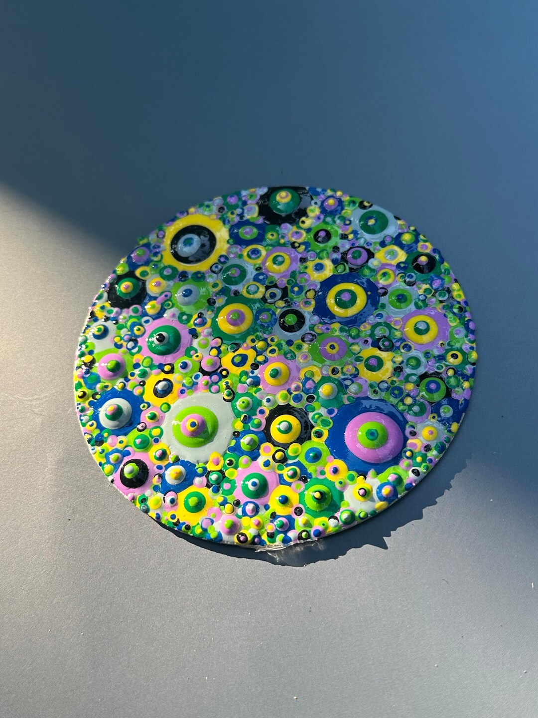 Mini Blob Painting With Colorful 3D Dots on Canvas Circle, Blob Art ...