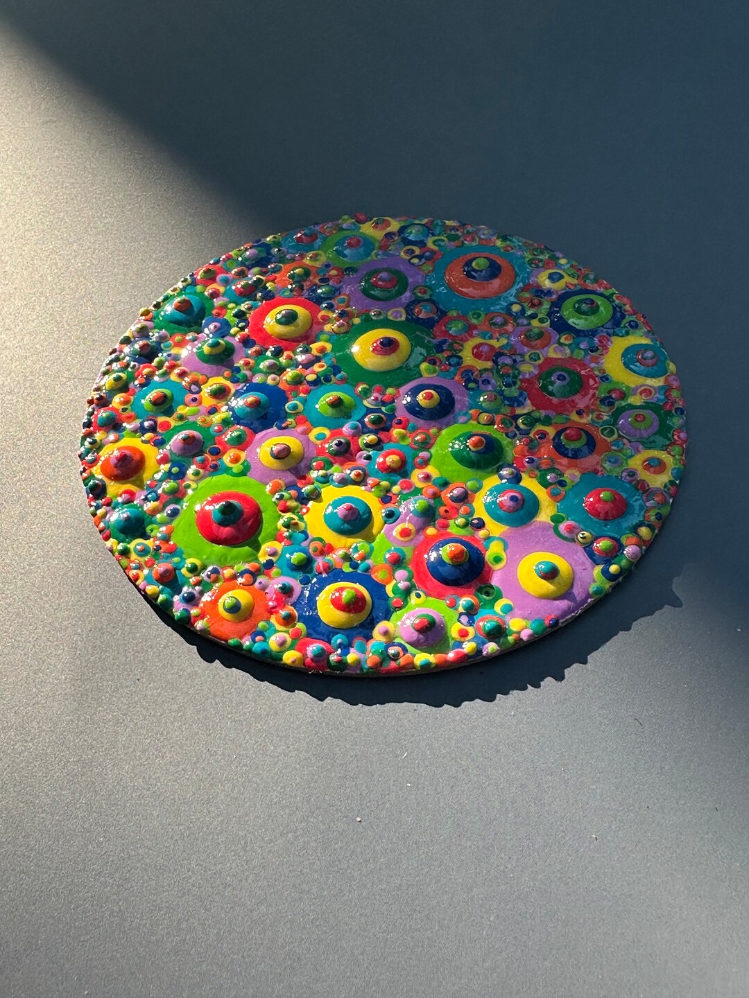 Mini Blob Painting With Rainbow Dots on Canvas Circle Acrylic Dot Art ...