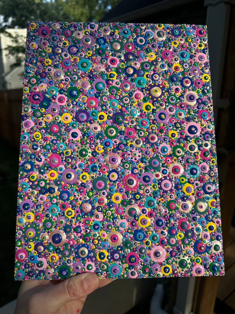 Blob Painting on Wood Board Handmade Geometric Dot Art, Colorful Blob ...