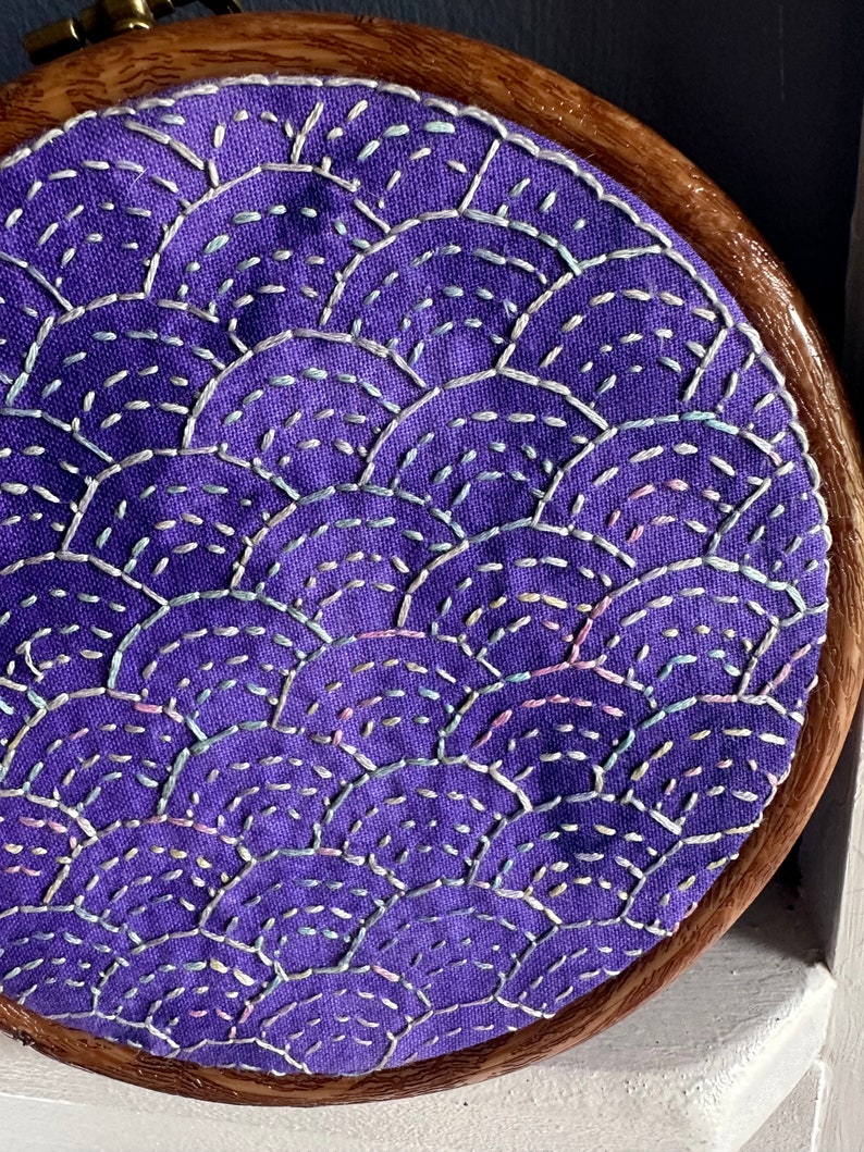 Handmade Japanese Sashiko Embroidery Wall Art in Faux Wood Hoop ...