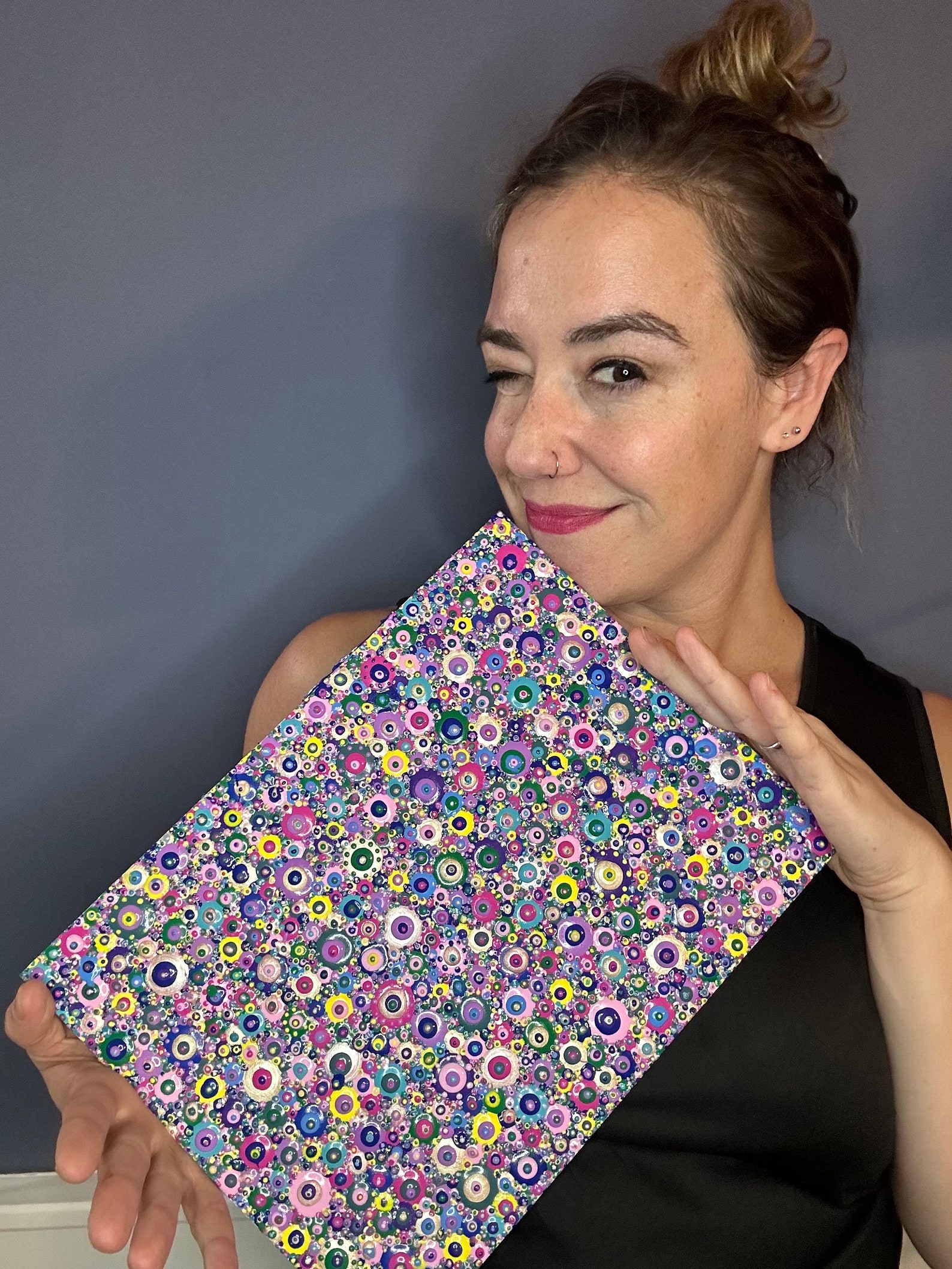 One of a Kind Blob Painting on Wood Board- Handmade Geometric Dot Art ...