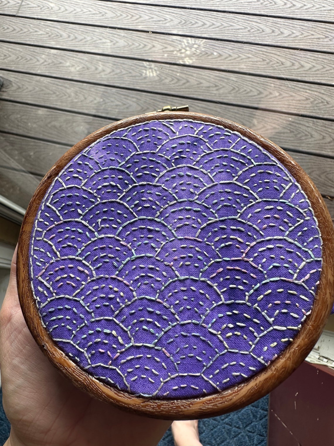 Handmade Japanese Sashiko Embroidery Wall Art in Faux Wood Hoop ...