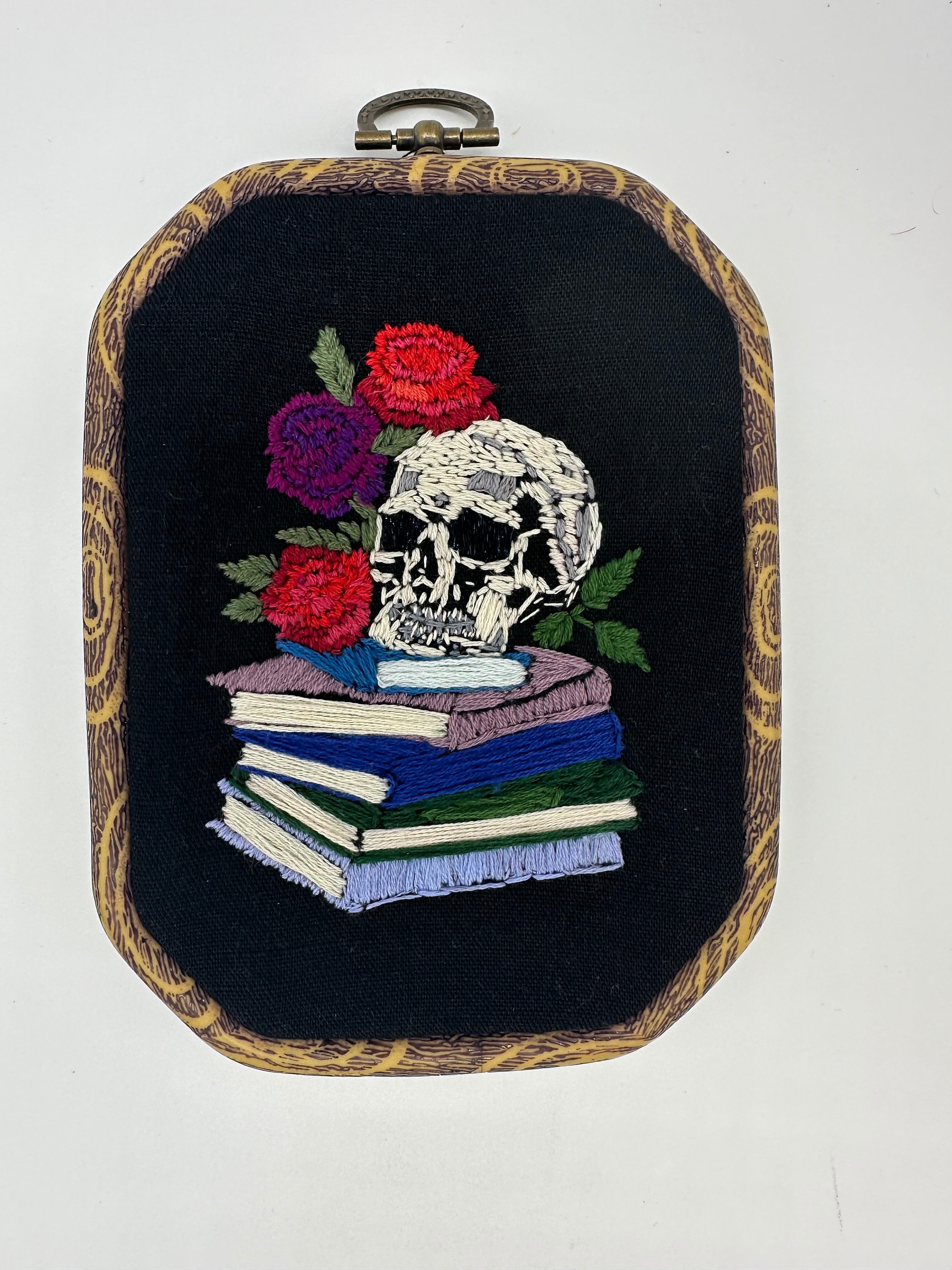 Gothic Embroidery Wall Art - Skull With Roses and Spellbooks - Witchy ...