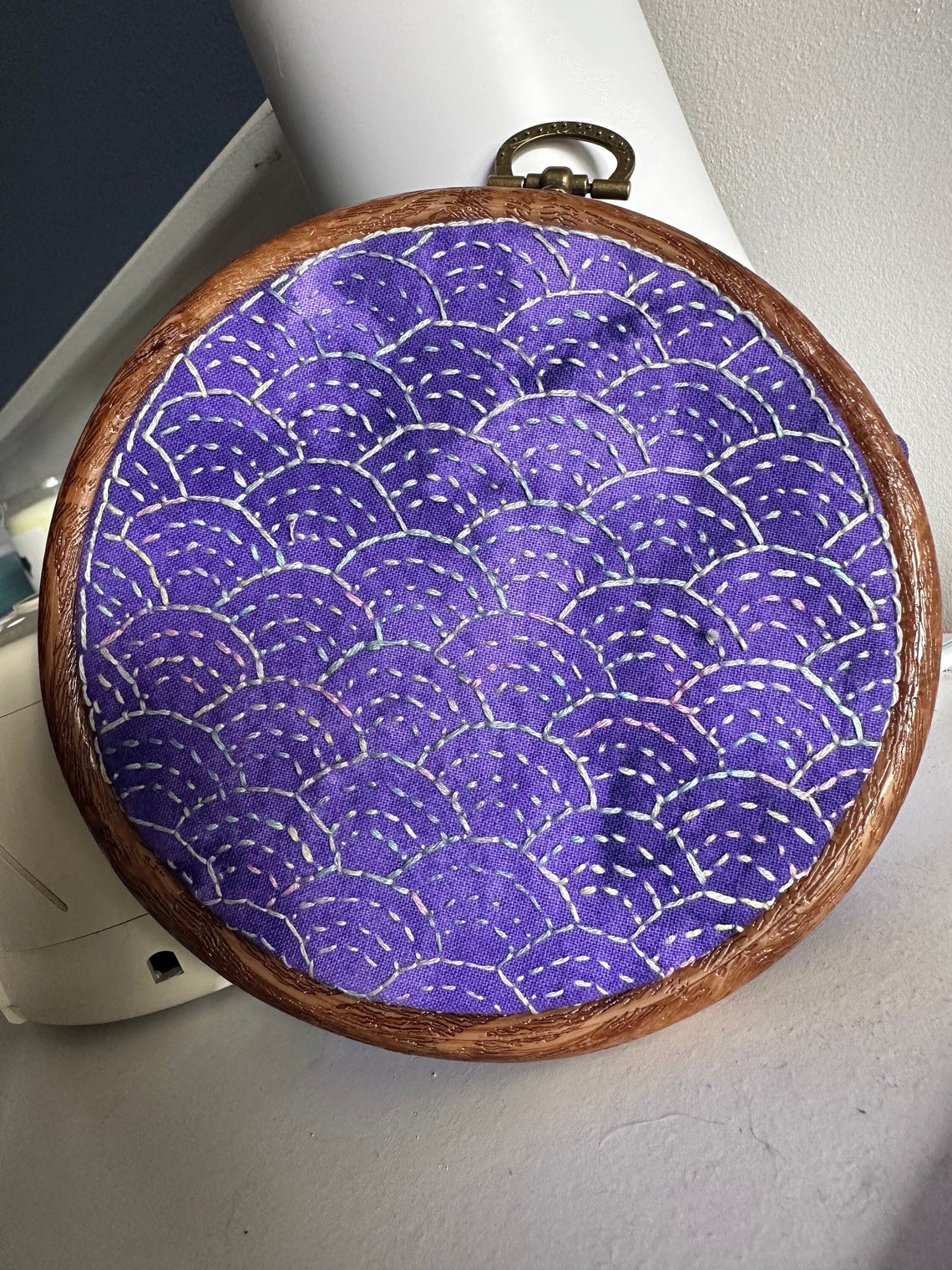 Handmade Japanese Sashiko Embroidery Wall Art in Faux Wood Hoop ...
