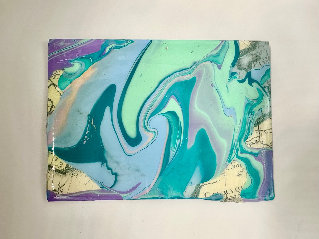 Pour Painting With Map Decoupage and Resin on Canvas Board, Pastel ...