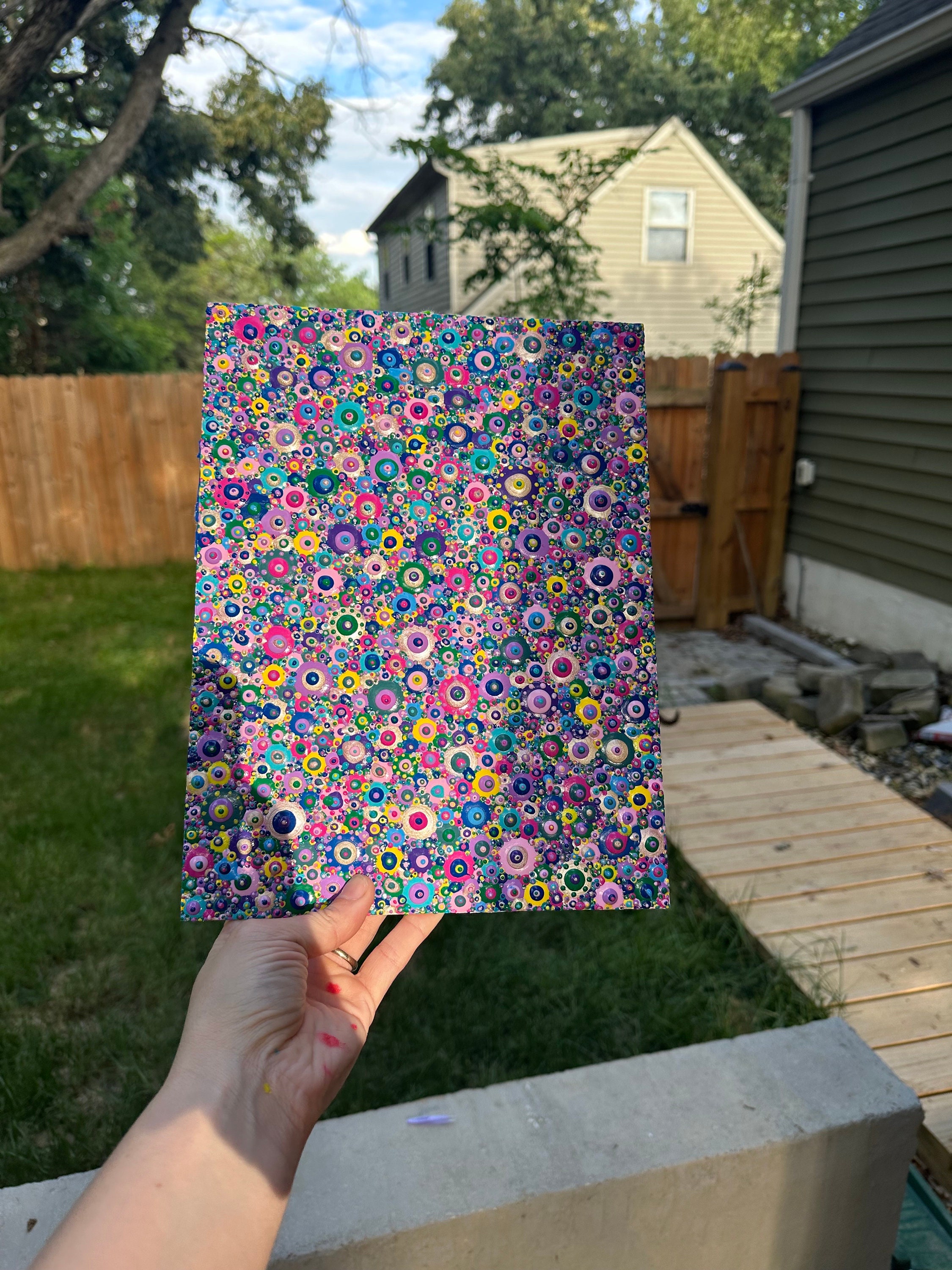 One of a Kind Blob Painting on Wood Board- Handmade Geometric Dot Art ...