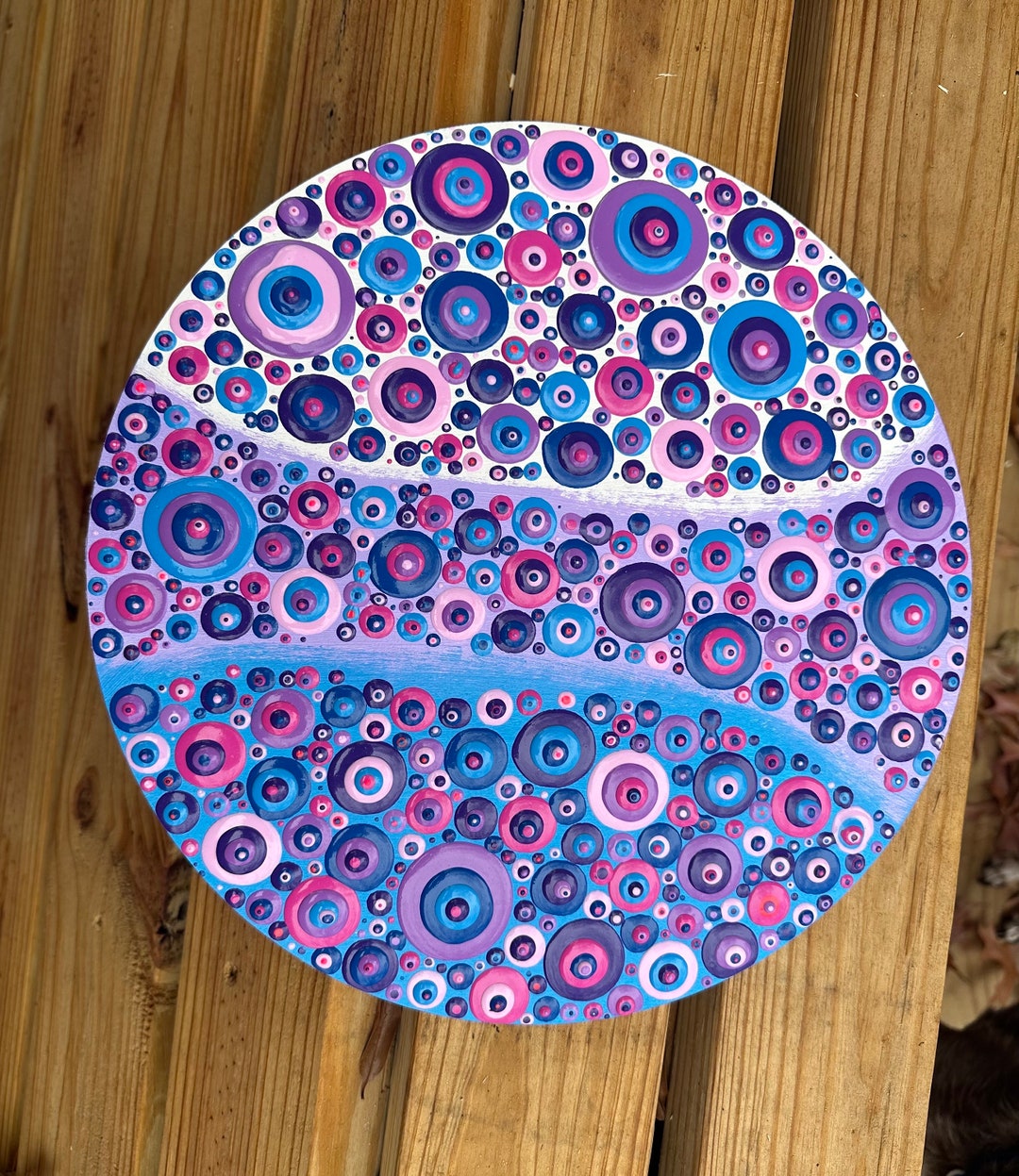 3D Blob Art on Lightweight Wood Circle Colorful Acrylic Blobs Painting ...