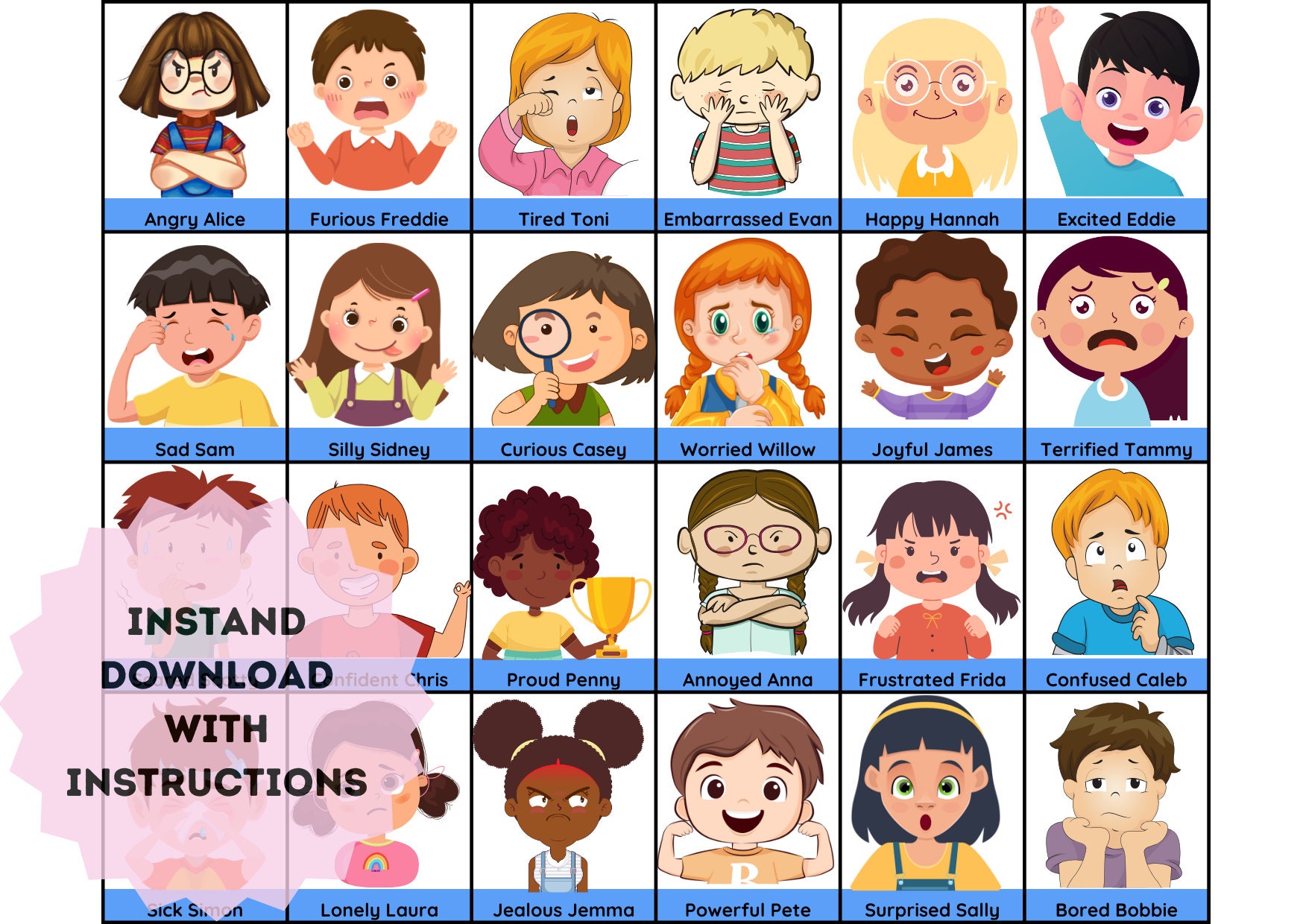 Emotions/feelings Guess Who Board Game - TWO Sizes - Digital Download ...