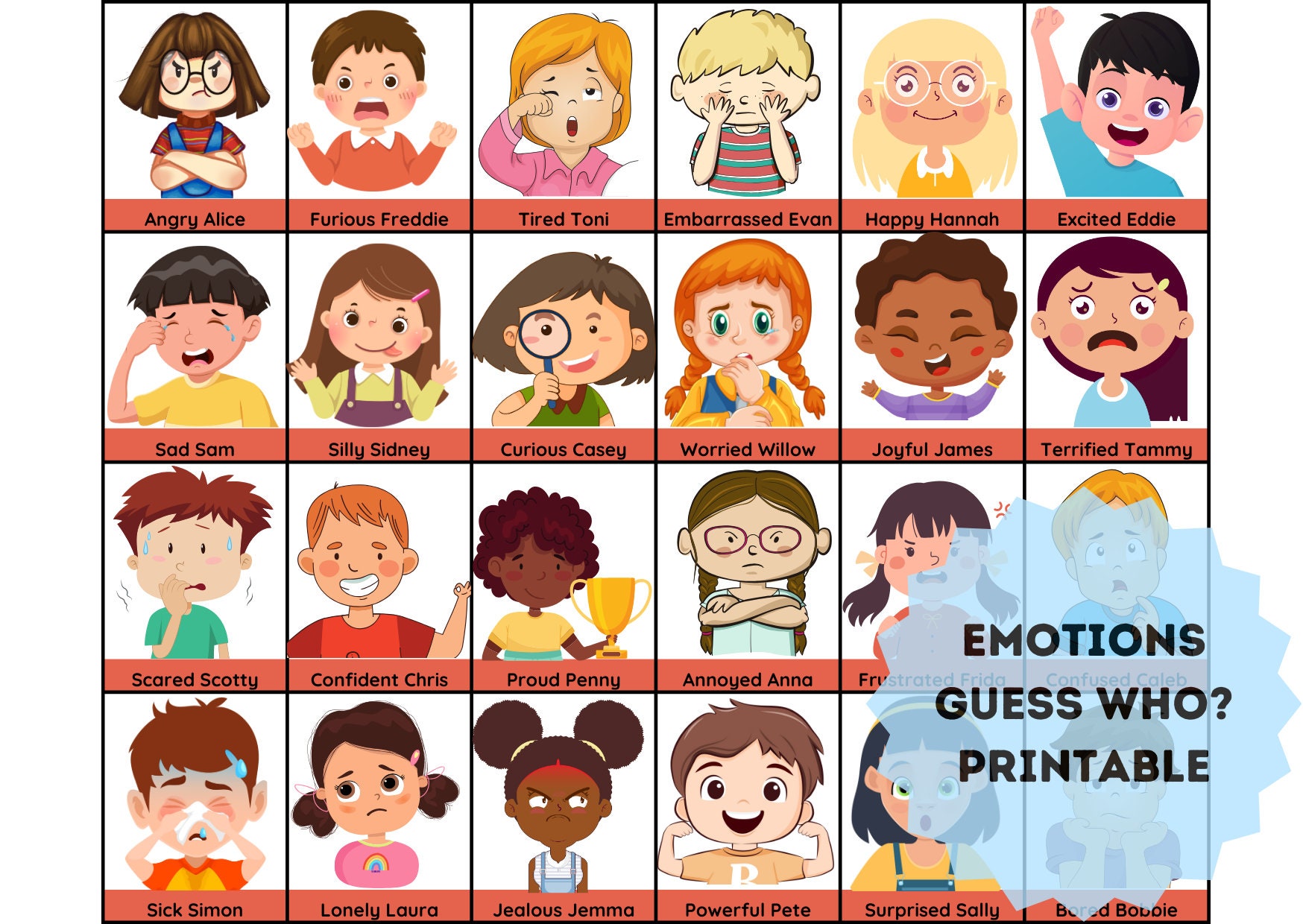 Emotions Guess Who Game - Etsy Emotions Guess Who Game - Etsy