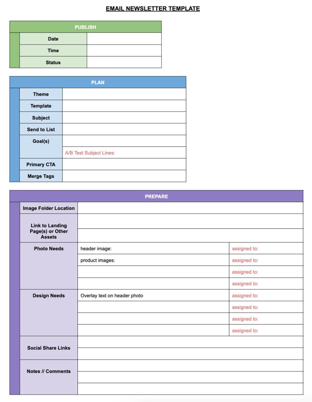 Email Newsletter Planning Template - Prepare. Plan. Publish. - Google ...