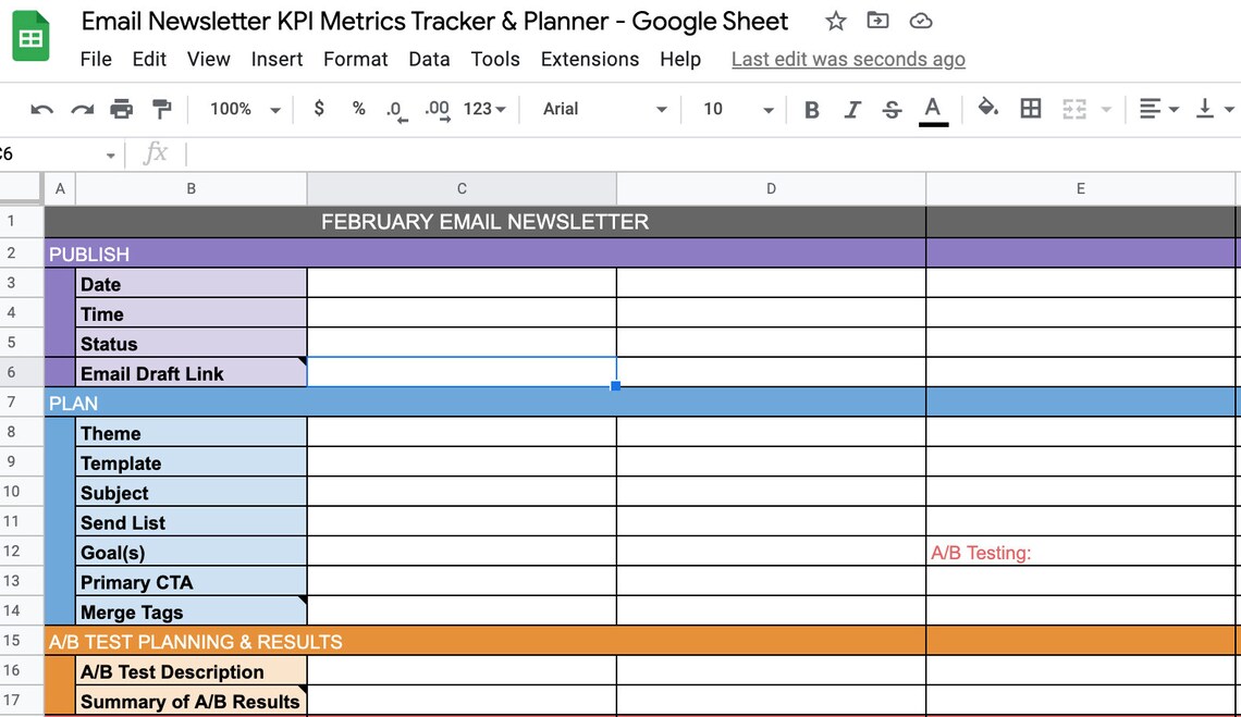 Email Newsletter KPI Metrics Tracker & Planner - Google Sheet - Etsy